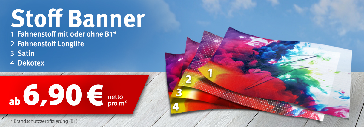Bannerdruck ab 4,85 €/m², Fahnendruck ab 6,90 €/m² - Banner, Stoffe und ...